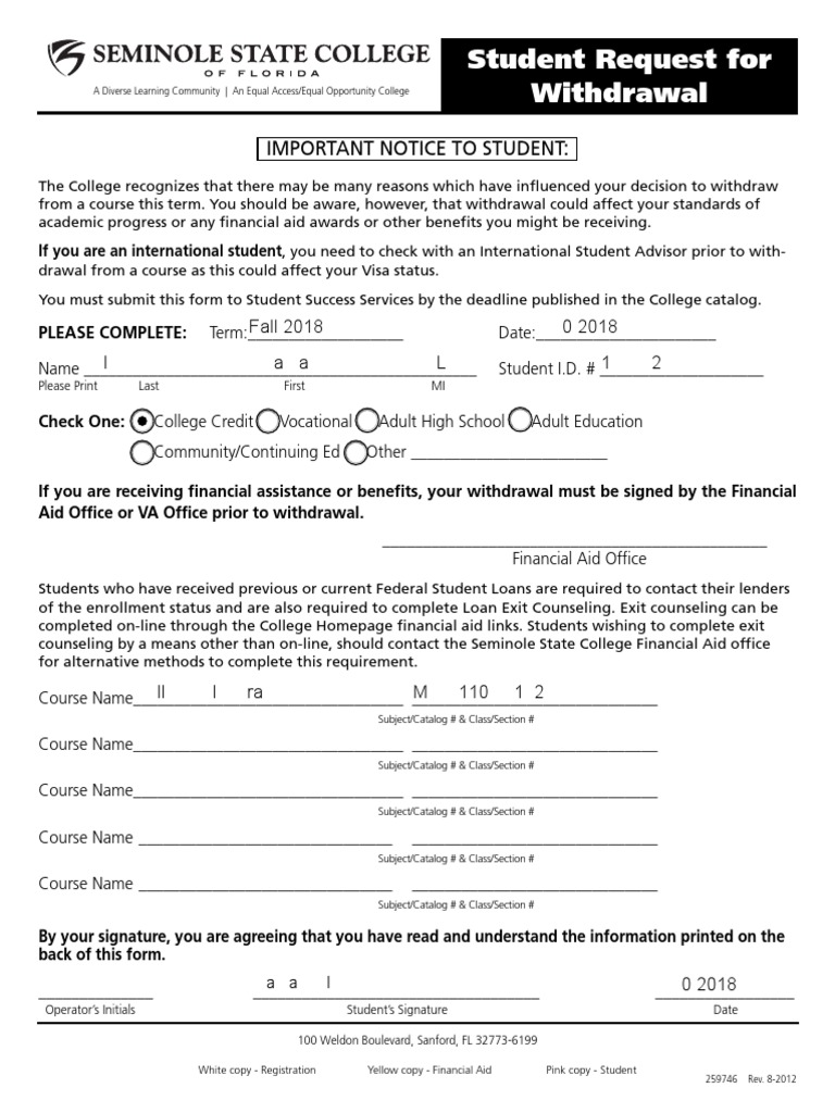 Student Request For Withdrawal: Important Notice To Student | PDF ...
