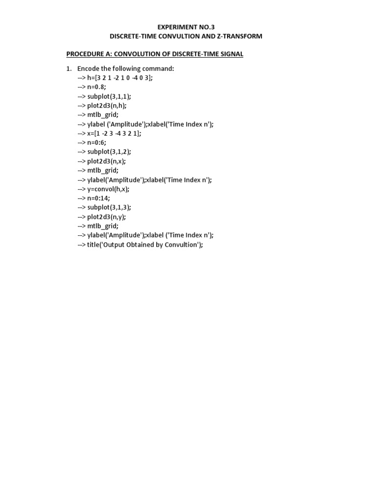 Experiment No.3 Discrete-Time Convultion and Z-Transform Procedure A ...