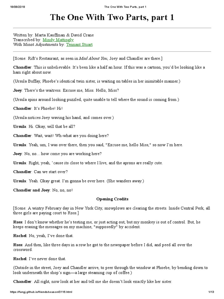 The One With Two Parts, Part 1 | PDF | Friends | Leisure