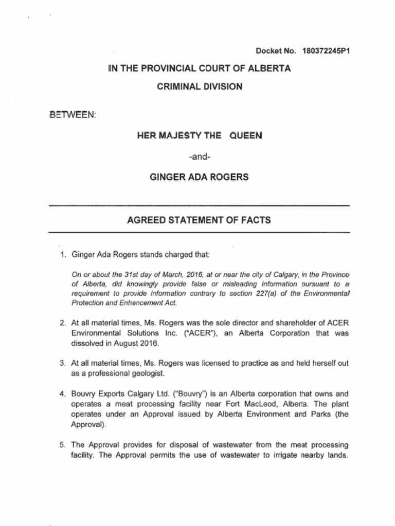 Agreed Statement of Facts in Connection With Case Involving ACER ...