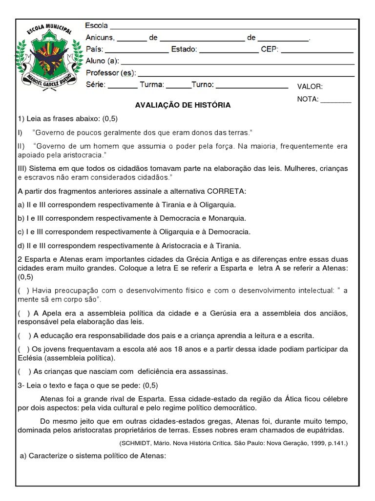 n3 Hist. 6 Ano | PDF | Esparta | Atenas