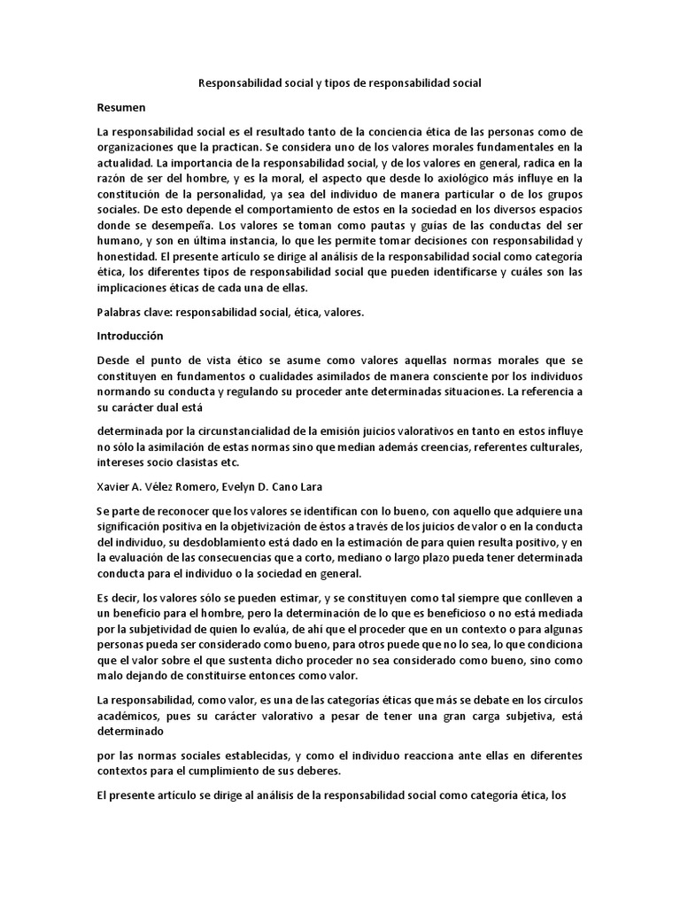 Responsabilidad Social y Tipos de Responsabilidad Social | Descargar gratis PDF ...