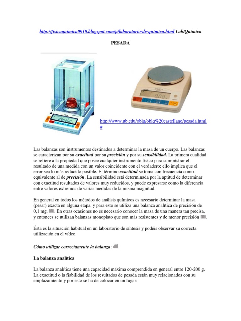 Practica Lab 1ero Bgu Balanza Pesada | PDF | Balanza | Masa