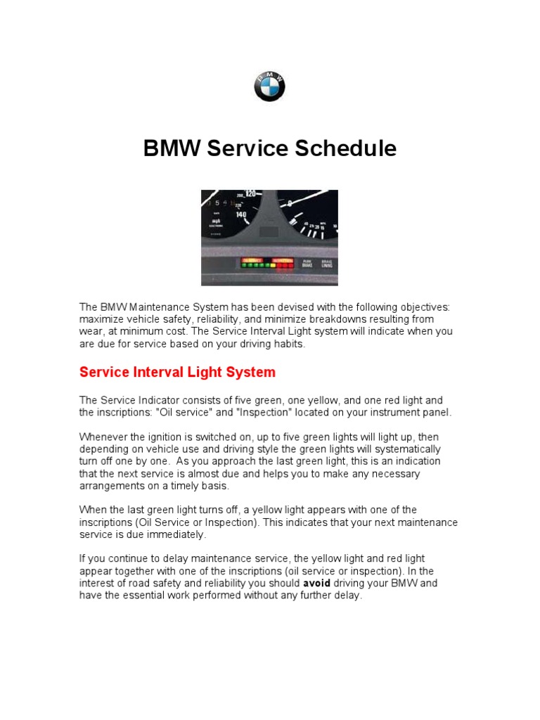 BMW Service Schedule and Intervals | PDF | Trunk (Car) | Brake