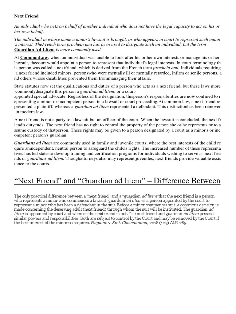 Next Friend | PDF | Legal Guardian | Lawsuit