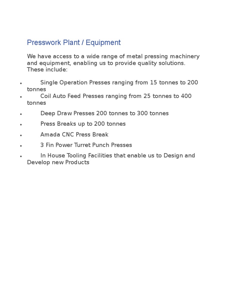 Presswork Plant / Equipment | PDF | Home & Garden | Technology ...