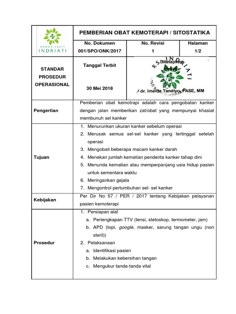 Pemberian Obat Kemoterapi | PDF
