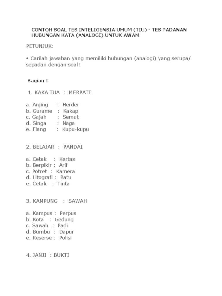 Contoh Soal Tes Tiu Padanan Kata | PDF