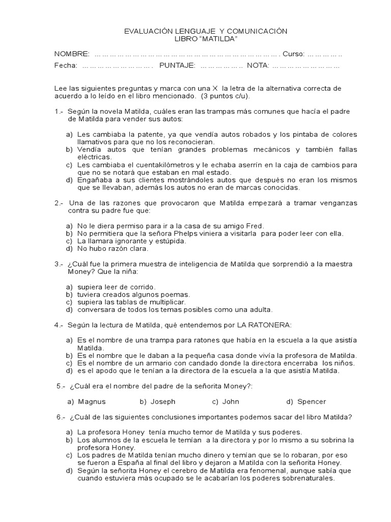Prueba Matilda | PDF | Ocio