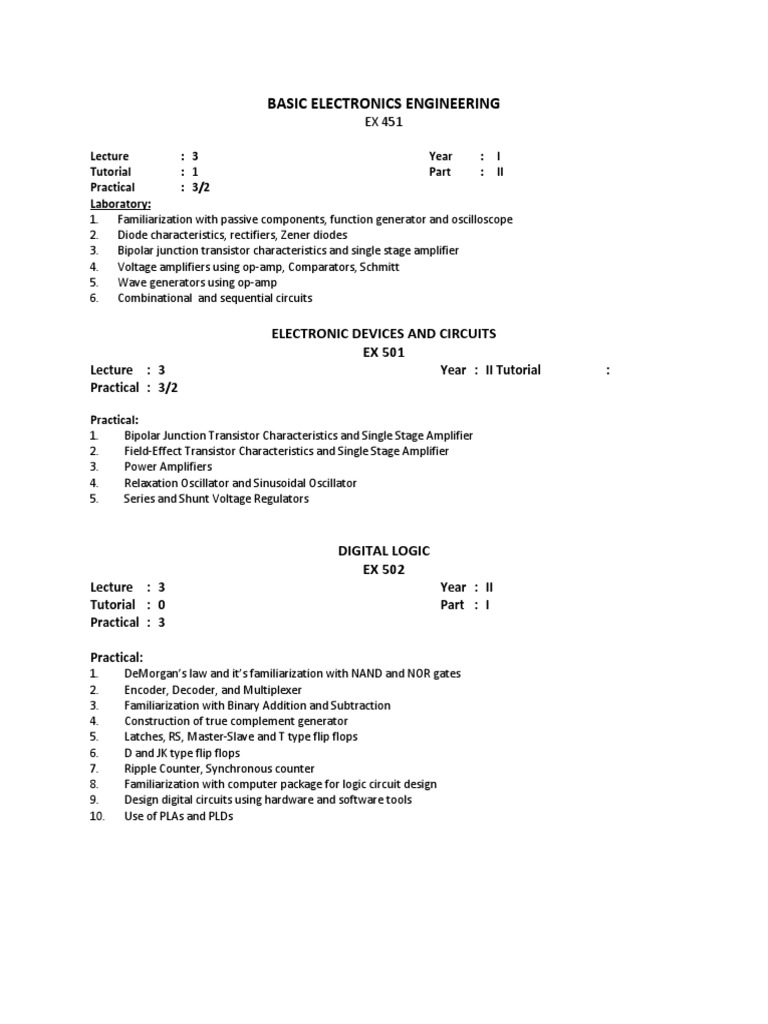 Basic Electronics Engineering: Electronic Devices and Circuits EX 501 ...