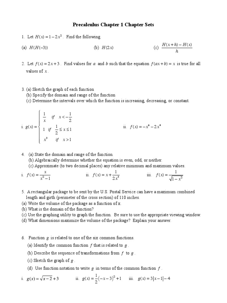 Precalc Chapter 1 Set | PDF | Function (Mathematics) | Analysis