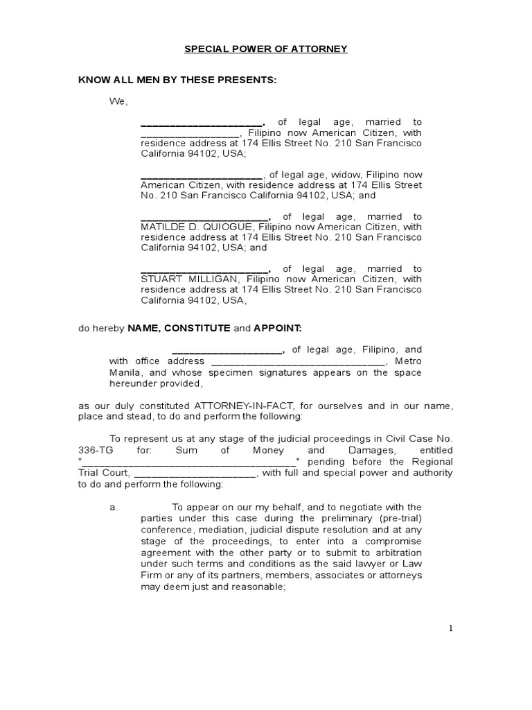 Spa Draft | Power Of Attorney | Pleading