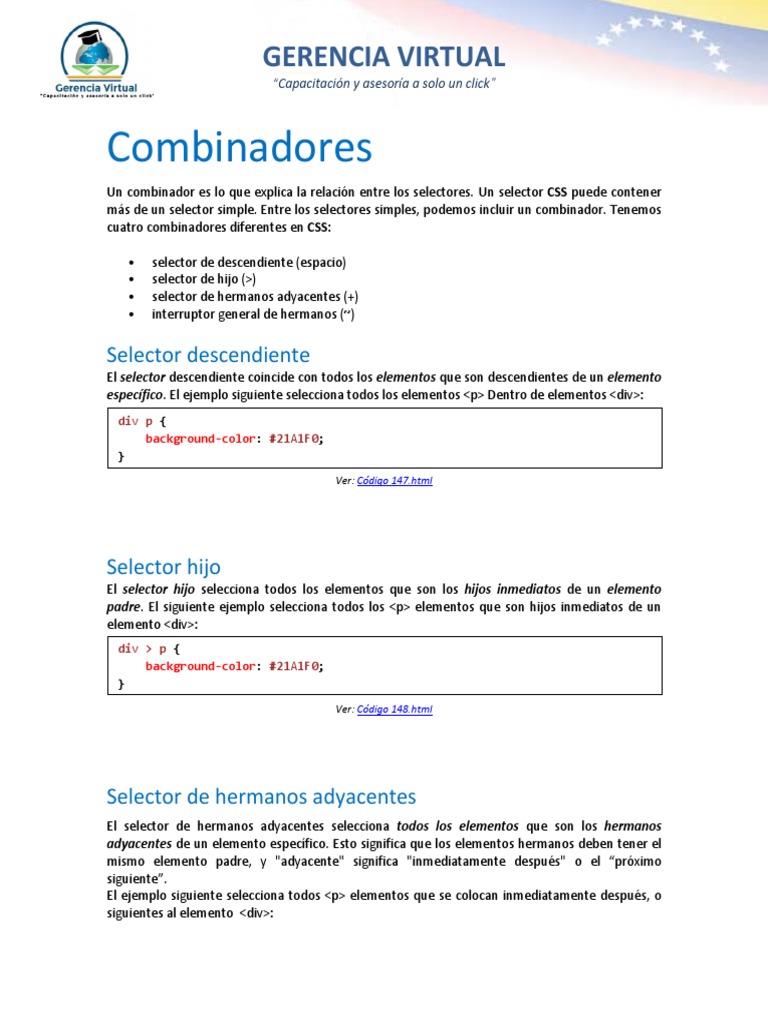 7 Combinadores y Selectores en CSS | PDF 7 Combinadores y Selectores en CSS | PDF