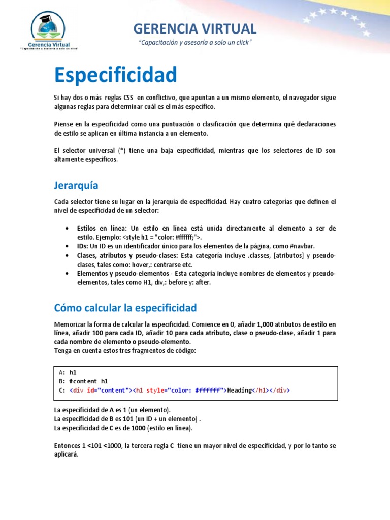 Reglas de Especificidad CSS | PDF | Hojas de estilo en cascada ...
