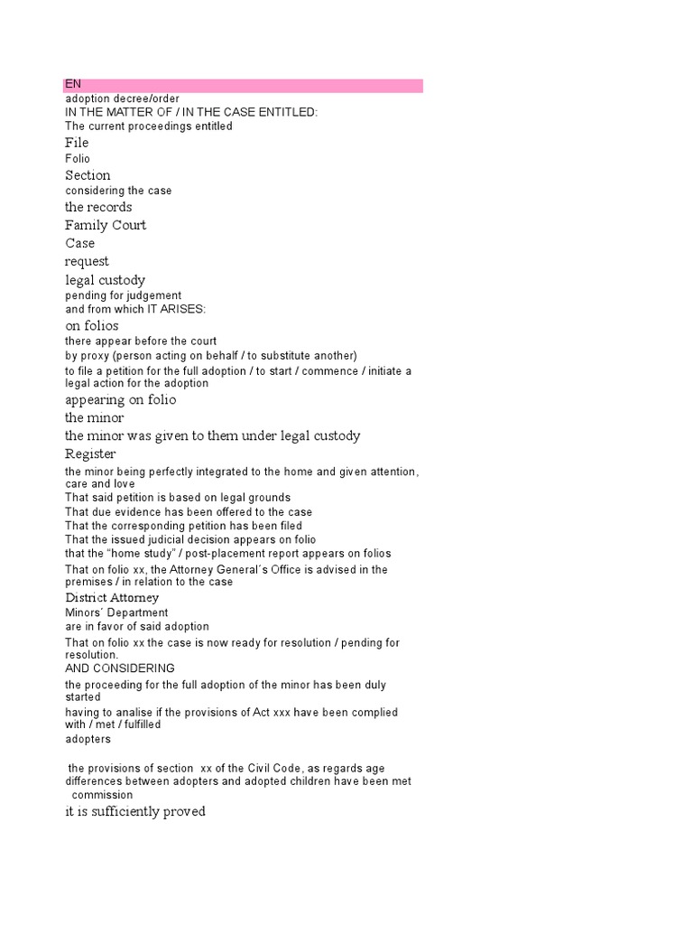 Order Granting Full Adoption and Establishing Legal Filiation ...