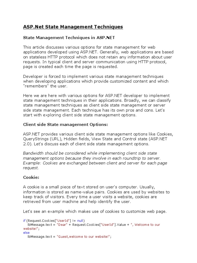 ASP State Management | PDF | Http Cookie | World Wide Web