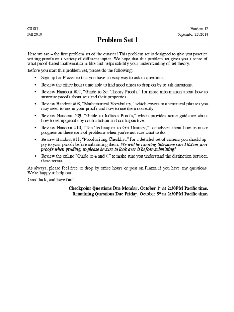120 Problem Set 1 Download Free Pdf Mathematical Proof Theorem