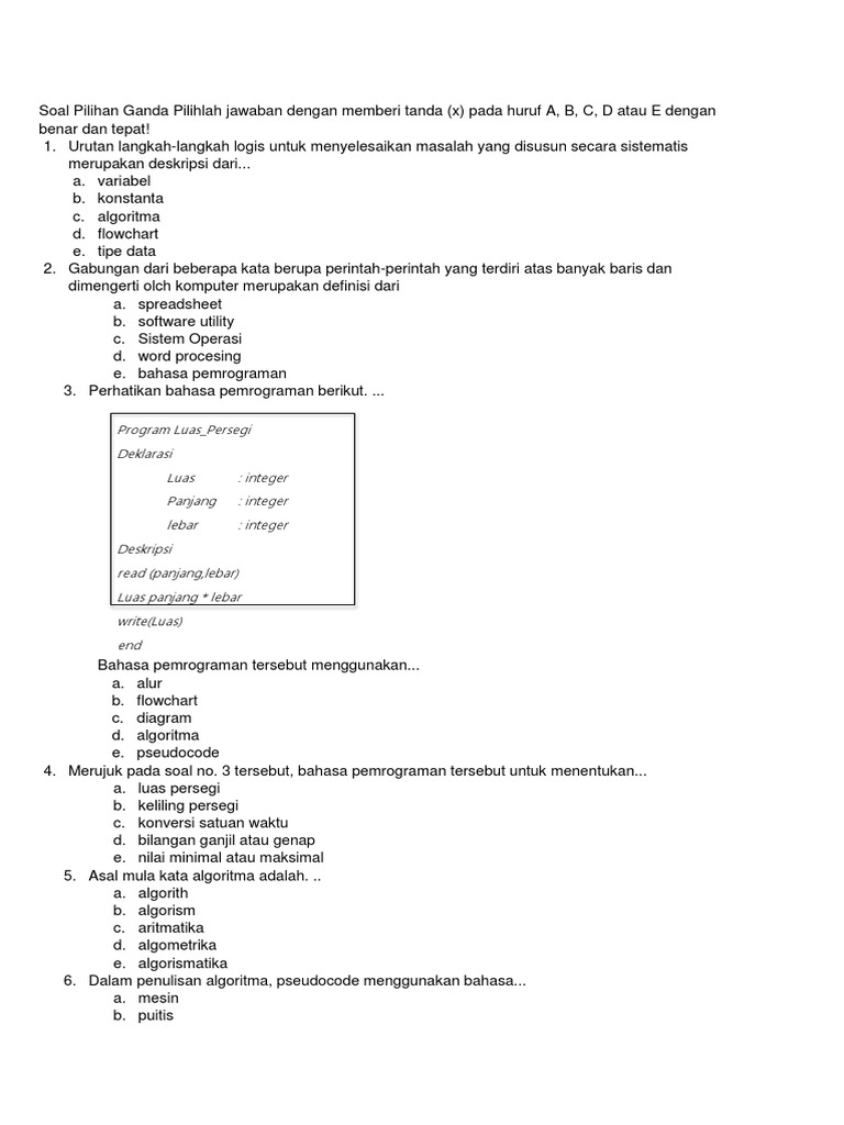 Soal Pemrograman Dasar | PDF | Metode & Bahan Ajar | Teknologi & Rekayasa