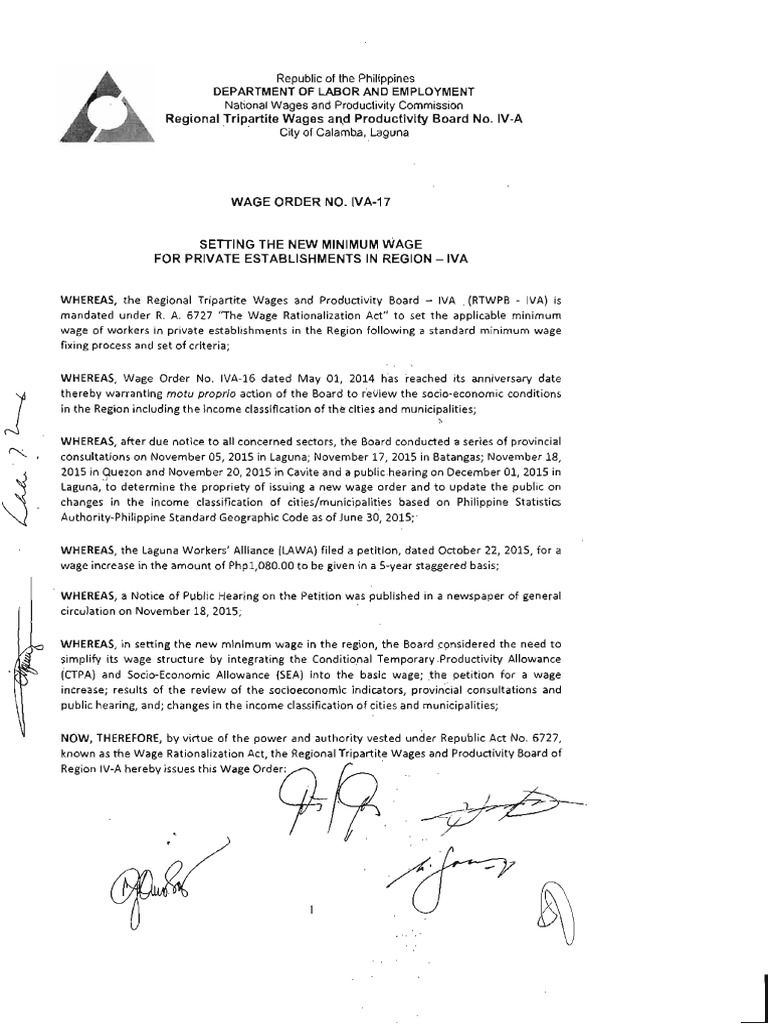 Wage Order IVA-17 | PDF | Expense | Employment Compensation