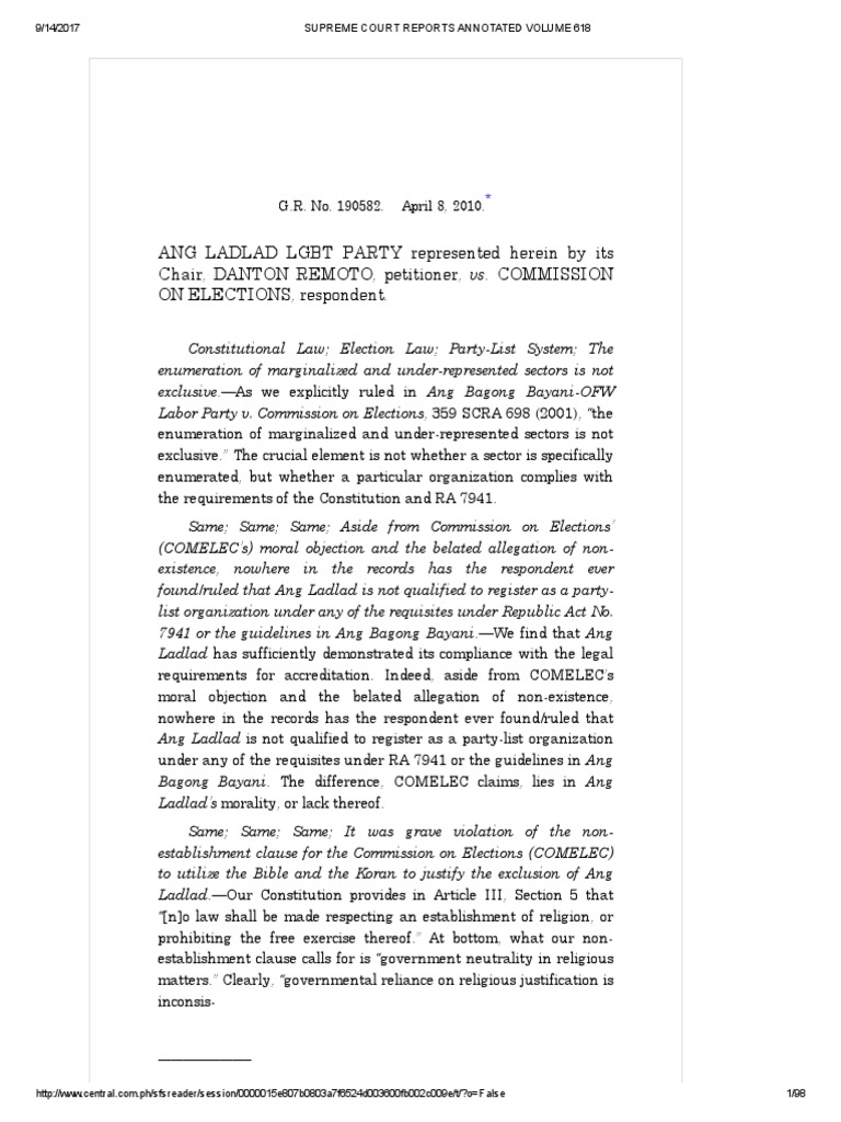 Ang Ladlad | PDF | Suspect Classification | Statutory Interpretation