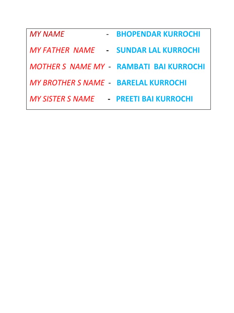 My Father Name Mother S Name My My Brother S Name My Sister S Name | PDF