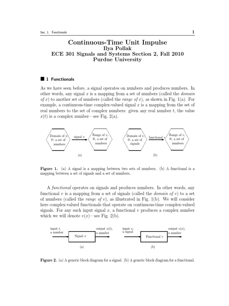 Continuous-Time Unit Impulse: Ilya Pollak ECE 301 Signals and Systems Section 2, Fall 2010 ...
