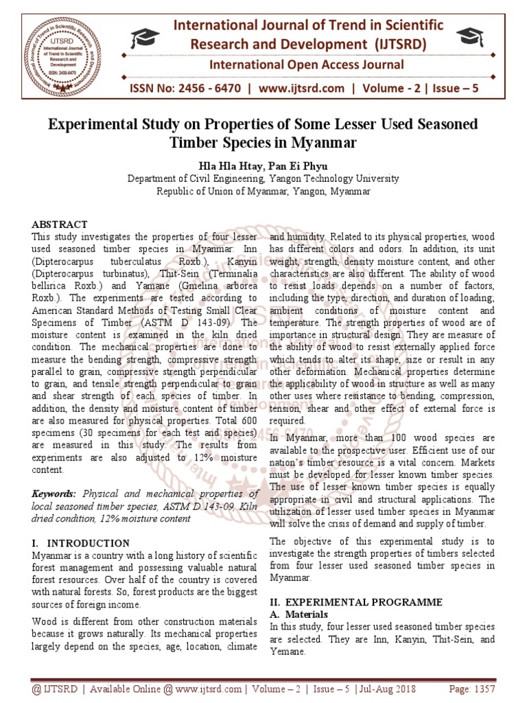 Experimental Study On Properties of Some Lesser Used Seasoned Timber ...
