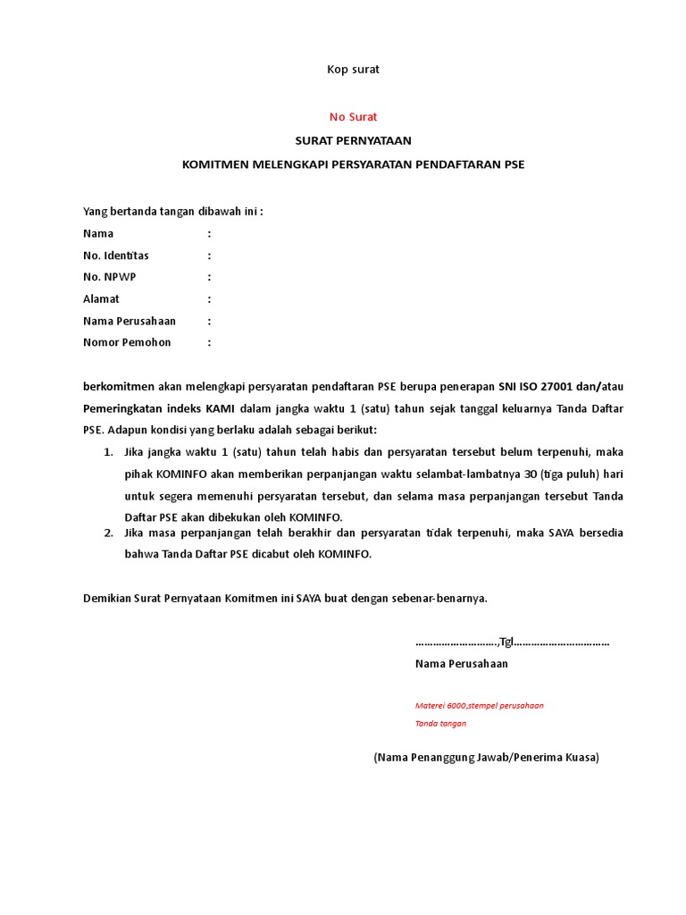 surat komitmen