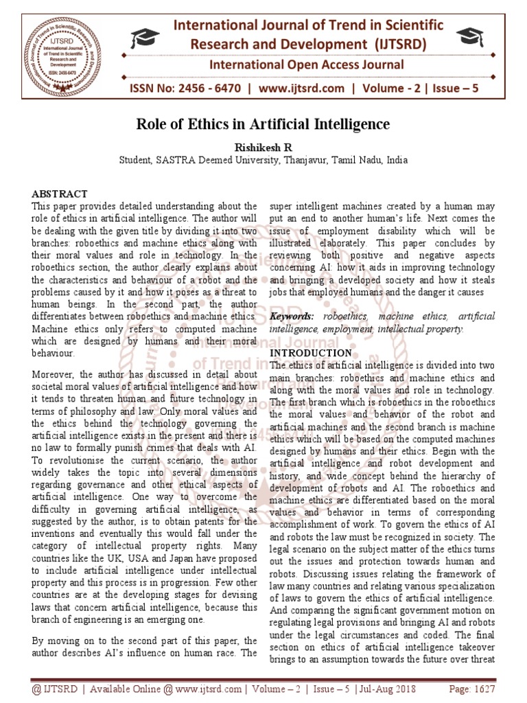 Role of Ethics in Artificial Intelligence | PDF | Artificial ...