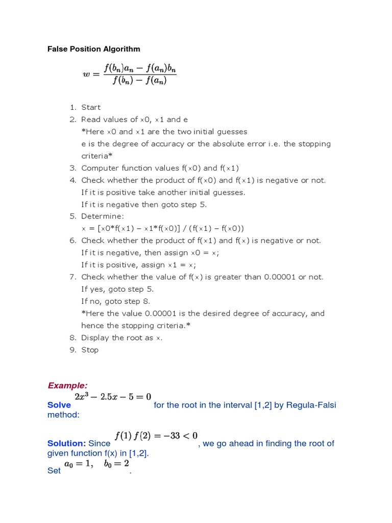 False Position Algorithm Pdf Computational Science Computer Programming