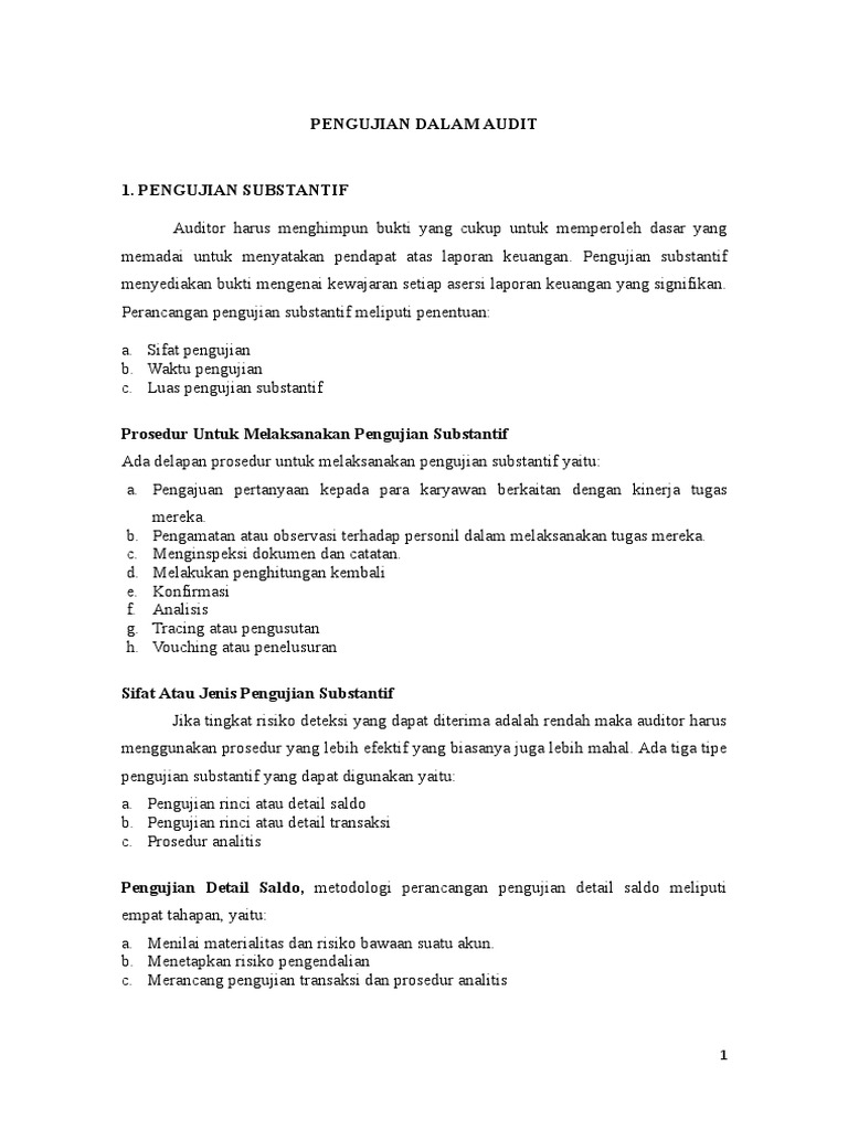 Audit: Pengujian Substantif & Kontrol | PDF | Bisnis | Pengelolaan Keuangan & Uang