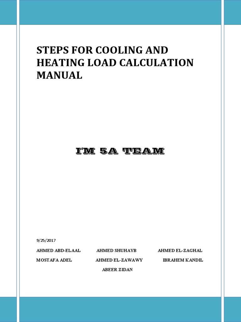 Steps For Cooling and Heating Load Calculation Manual: I'M 5A Team ...