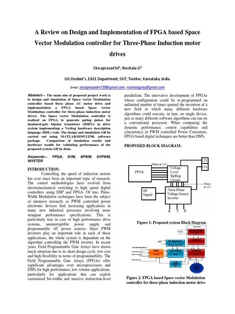 Technical Paper Presentation of FPGA Based SVM Controller | PDF | Power Inverter | Field ...