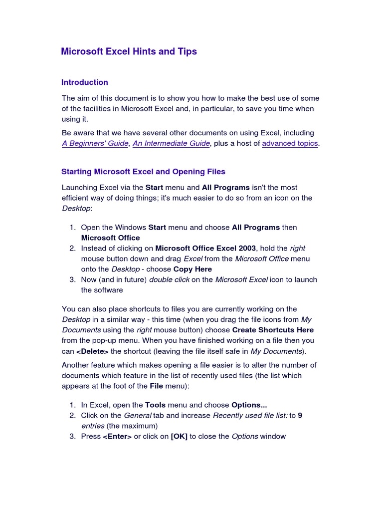 Microsoft Excel Hints and Tips | PDF | Microsoft Excel | Spreadsheet