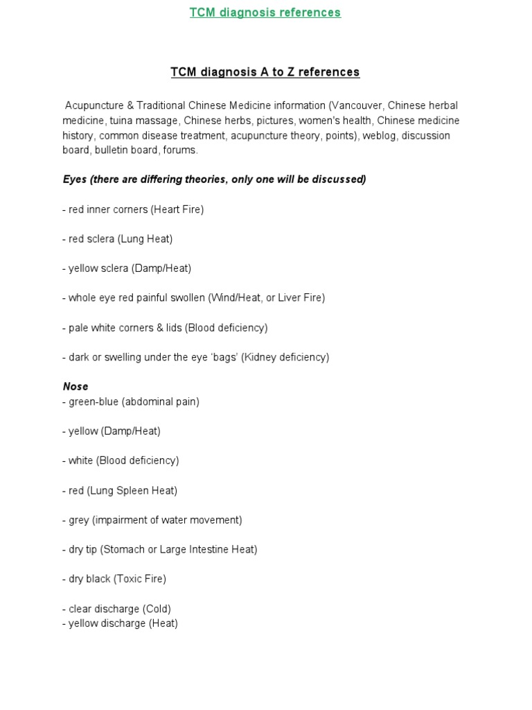 TCM Diagnosis References | PDF | Medical Specialties | Clinical Medicine