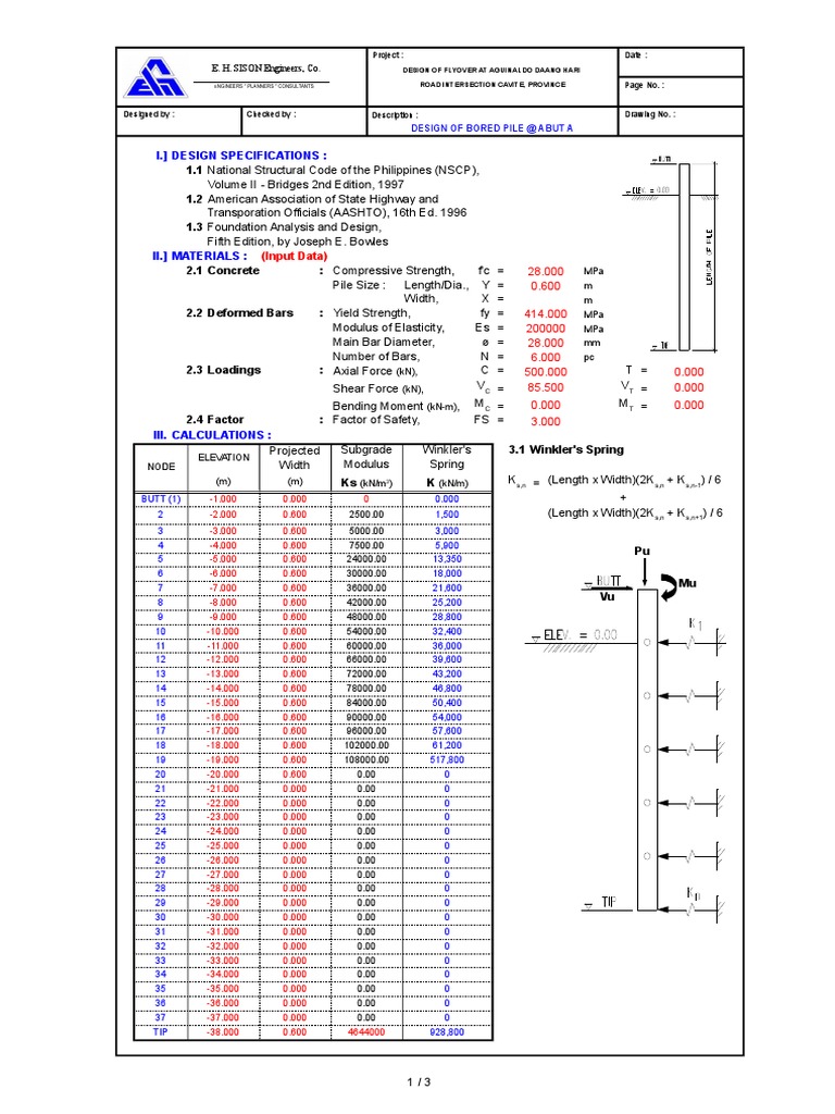 Design of Bored Pile at Abut A & B | PDF | Strength Of Materials ...