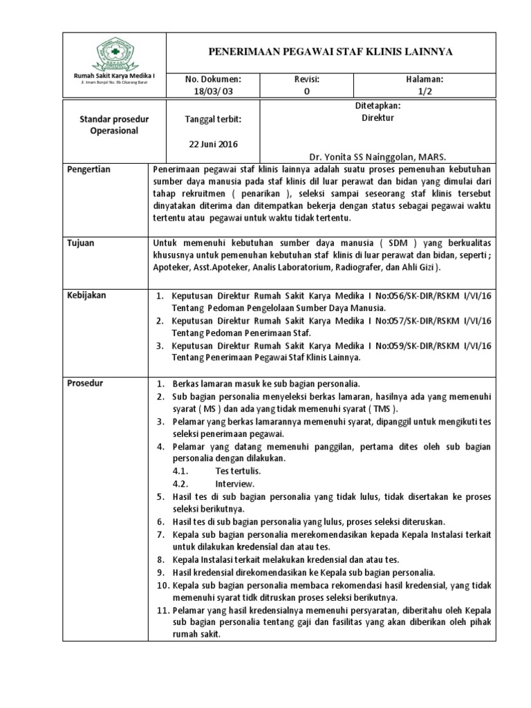 Prosedur Rekrutmen Staf Klinis | PDF