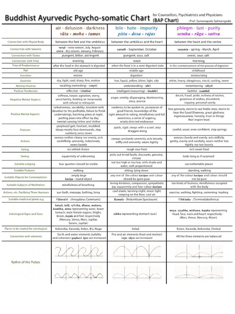 Buddhist Ayurvedic Psychosomatic Chart | PDF