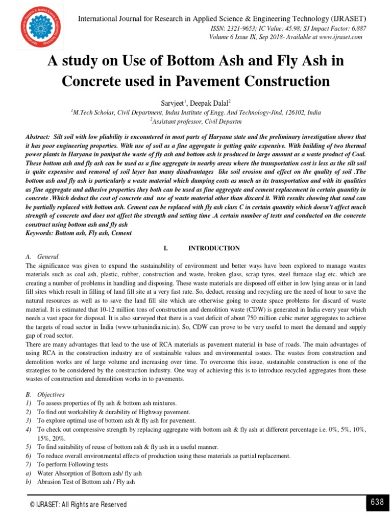 A Study On Use of Bottom Ash and Fly Ash in Concrete Used in Pavement ...
