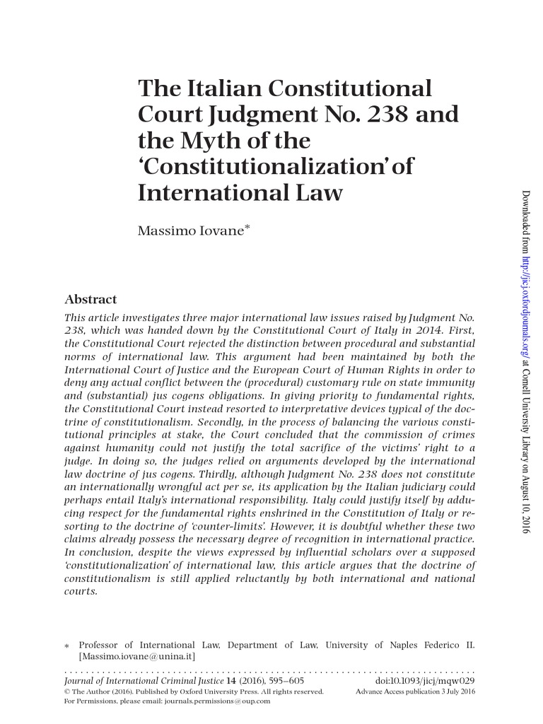 The Italian Constitutional | PDF | International Law | Sovereign Immunity