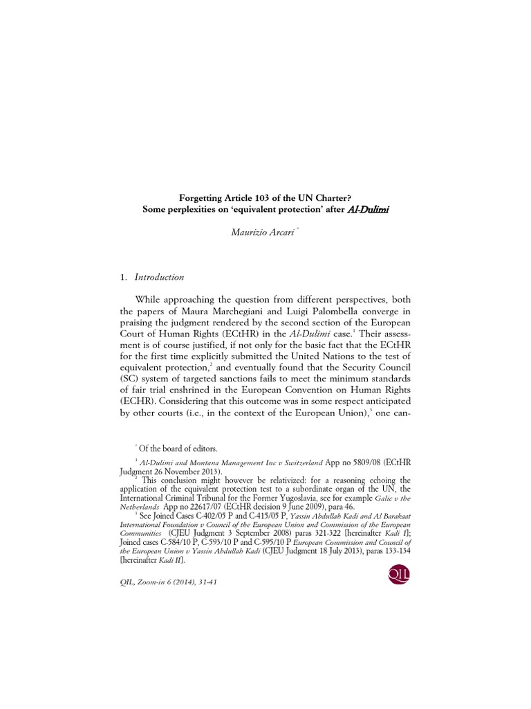 UN Charter Article 103 & Al-Dulimi | PDF | European Convention On Human ...