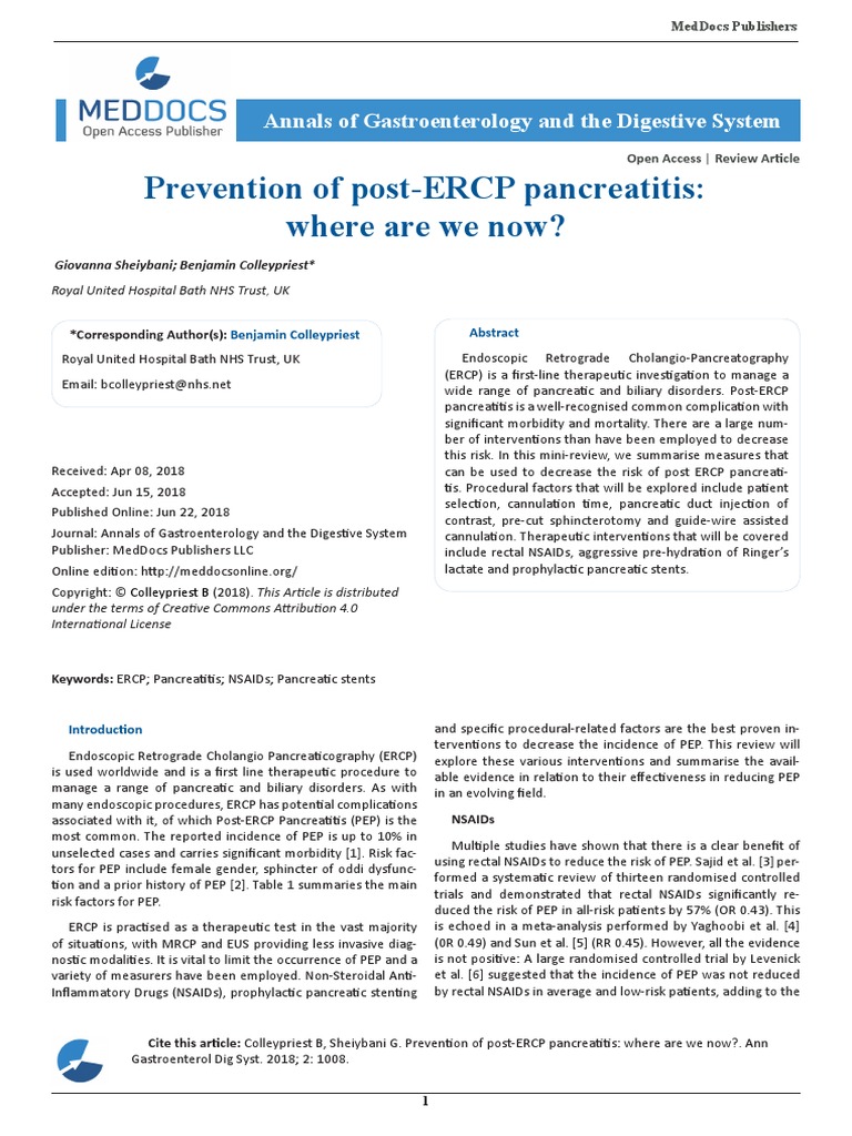 Prevention of Post ERCP Pancreatitis Where Are We Now | PDF ...