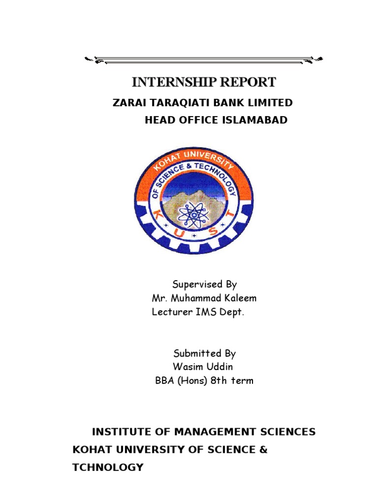 Internship Report on ZTBL Title Pages (1) | Banks | Debt