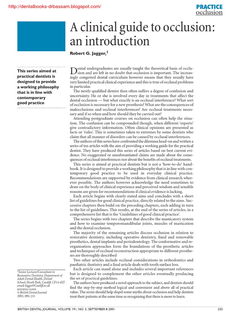 A Clinical Guide To Occlusion | PDF | Dentistry | Dentistry Branches