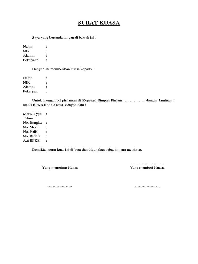 Surat Kuasa Pengambilan Pinjaman Di KSP | PDF