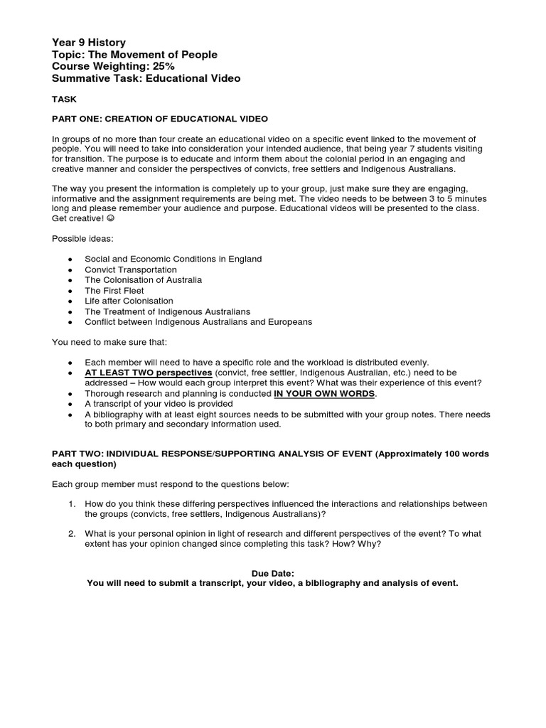 Year 9: Movement of People Project | PDF | Colonialism | Australia