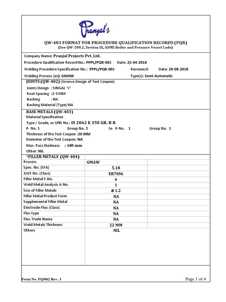 PQR Gmaw | PDF | Metalworking | Welding