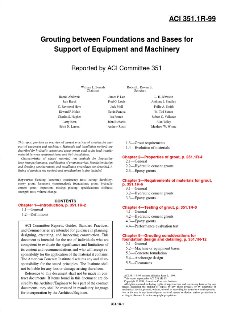 Aci 351.1 R-99 Grouting Bet Foundn & Bases For Support of Equipment & Machinery (PDF - Io) | PDF ...