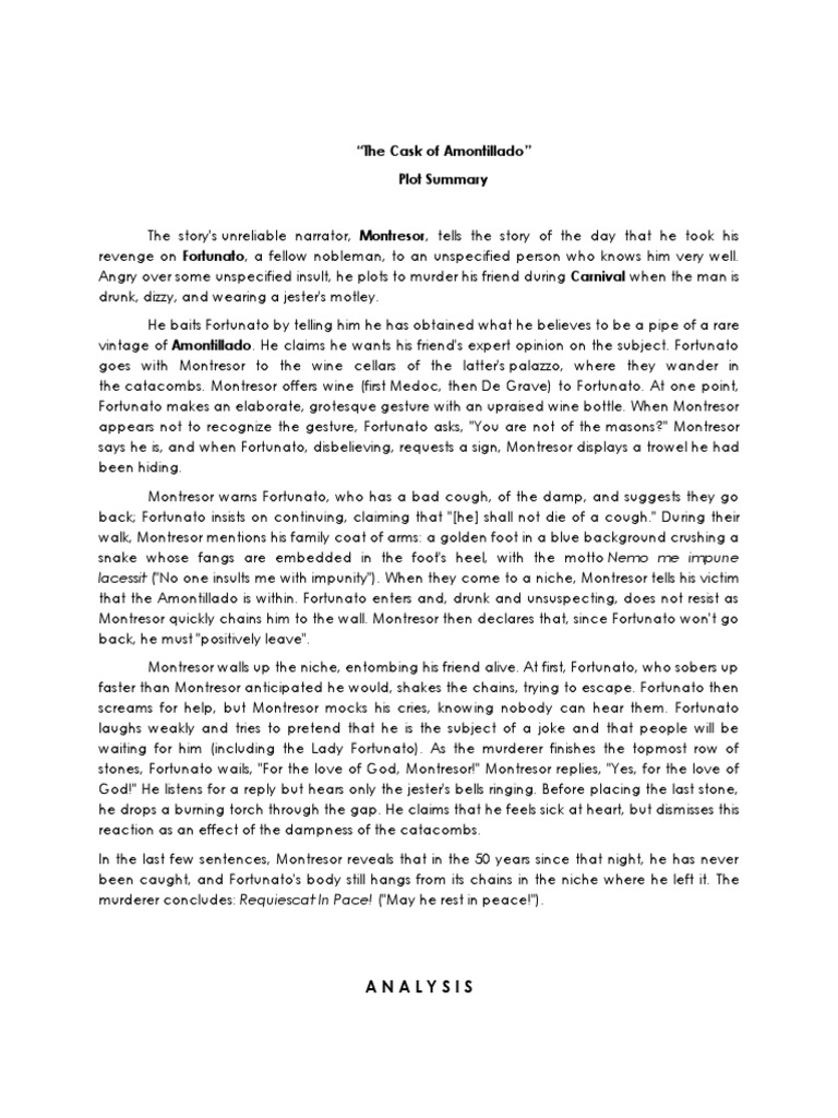 Cask of Amontillado Analysis | PDF