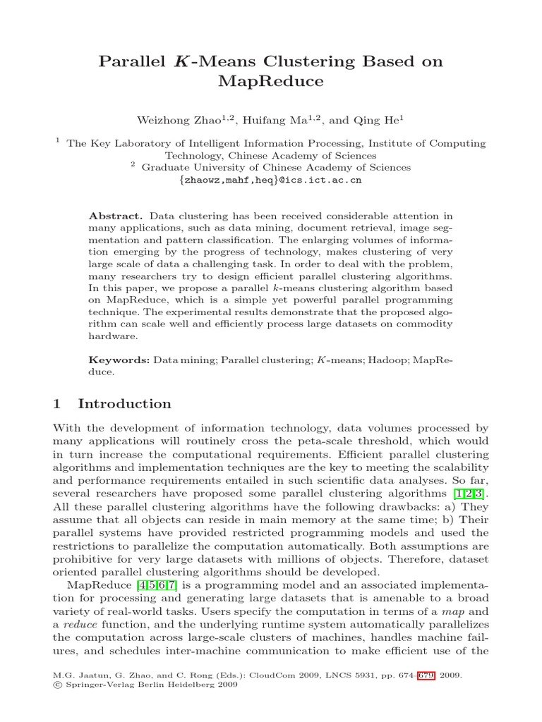 Parallel Mapreduce K Means Clustering Based On Pdf Map Reduce Cluster Analysis